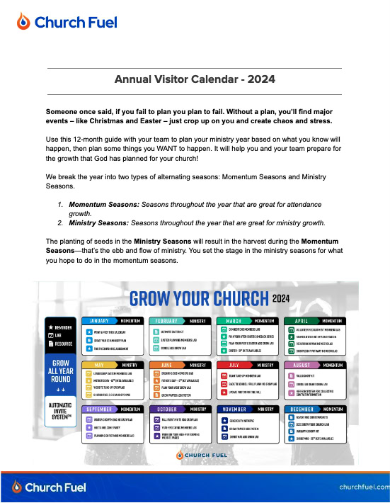 Annual Visitor Calendar - Church Fuel